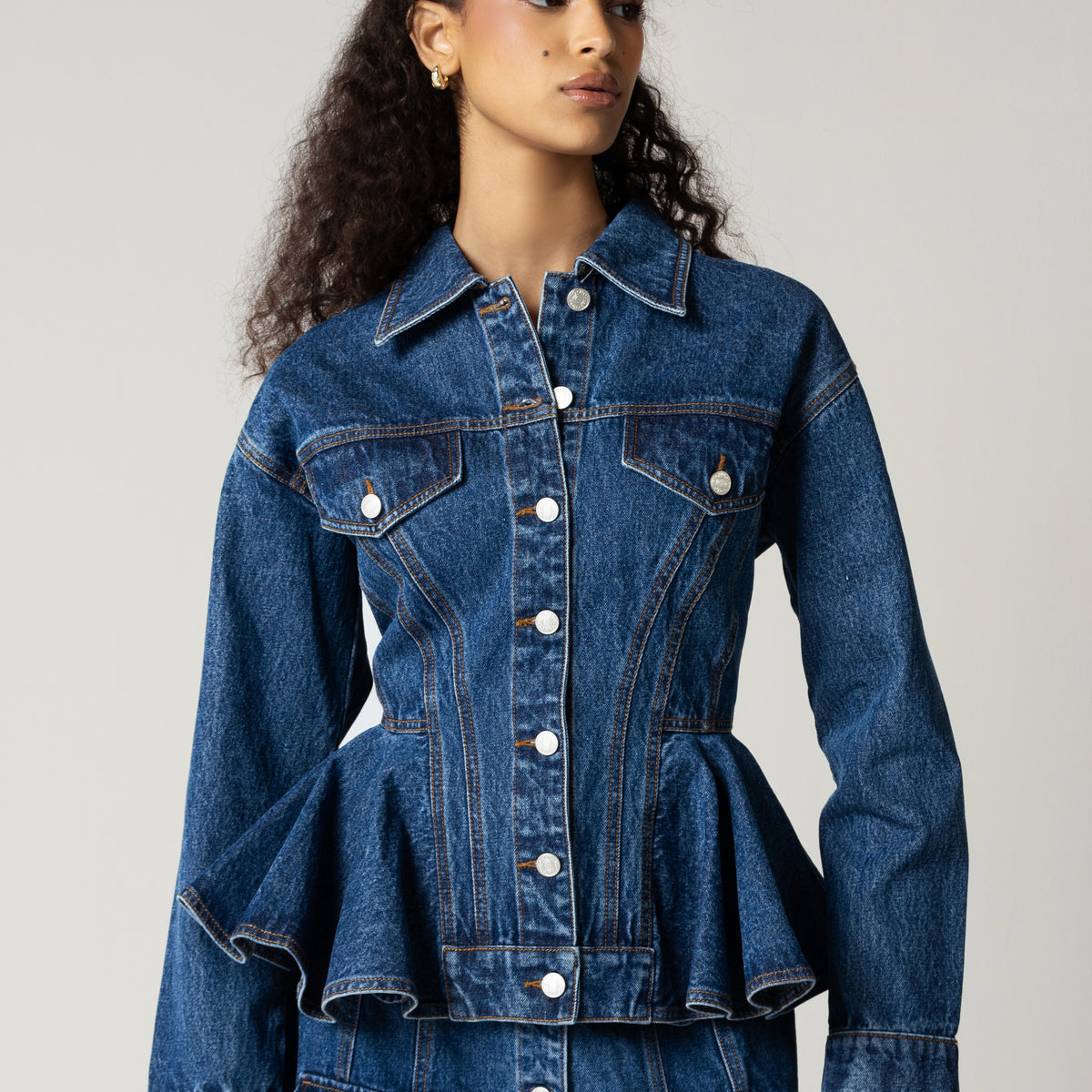 Peplum Ruffled Hem Denim Co-ord Jacket – Noētic